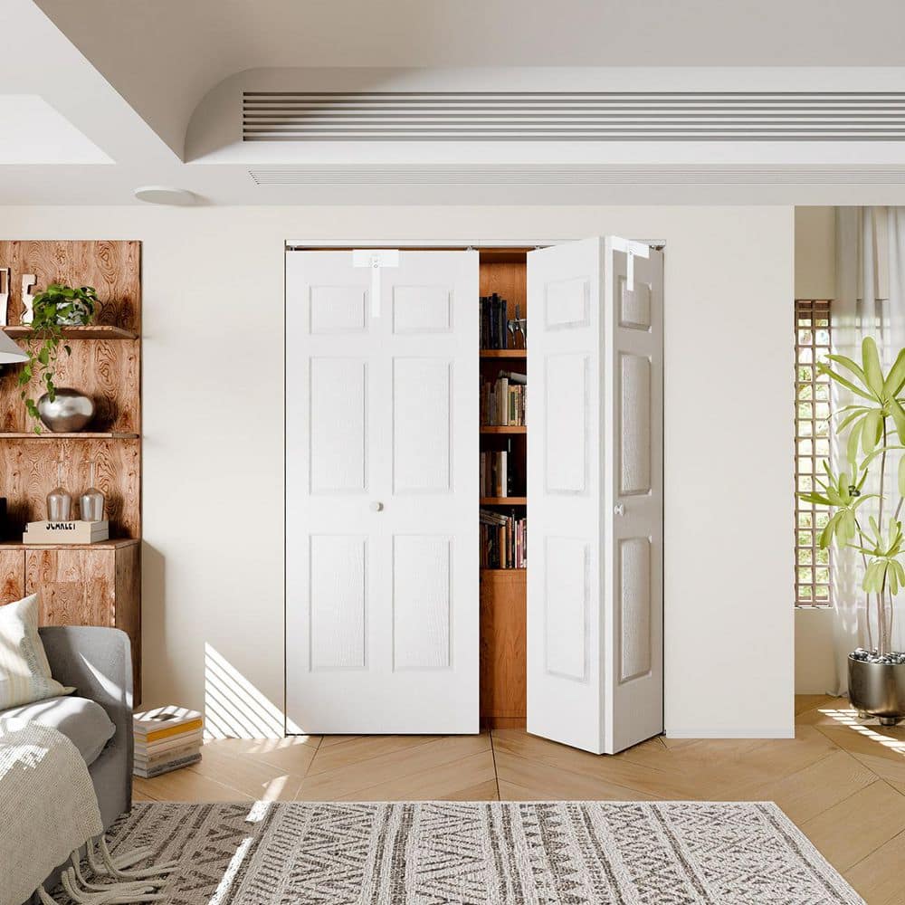 TENONER 56 in. x 80 in. 6-Panel, White Textured, Hollow Core, MDF ...