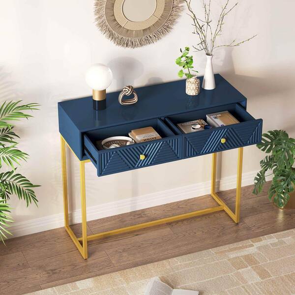 Polibi 38 in. Navy Rectangle Wood Console Table Entryway Table RS519 ...