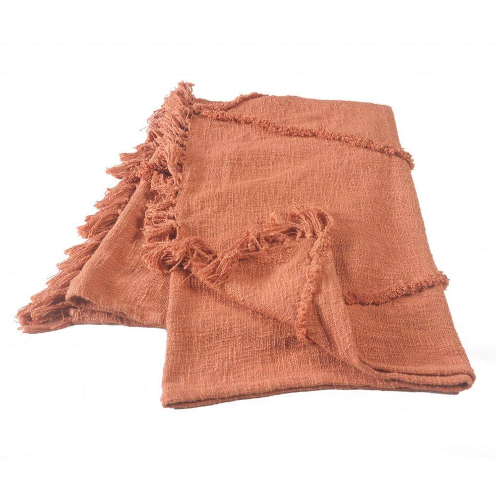 HomeRoots Charlie Orange Solid Color Cotton Throw Blanket 2000516546 ...