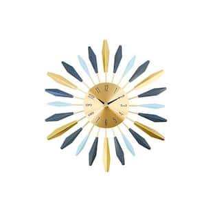23.6 in. Gold Analog Sun Metal Decorative Wall Clock Silent Non-Ticking ...