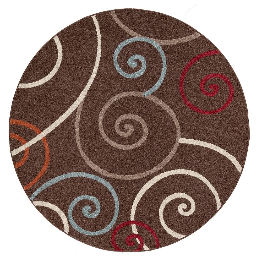 Concord Global Trading Chester Scroll Brown 8 ft. Round Area Rug 97789 ...
