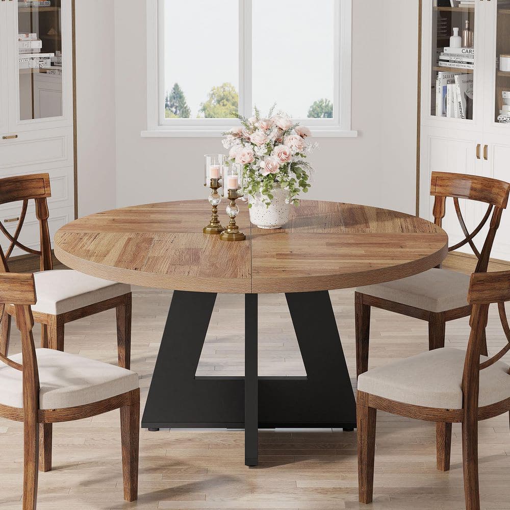 BYBLIGHT Roesler Farmhouse Brown and Black Wood 47 in. W Pedestal Round ...