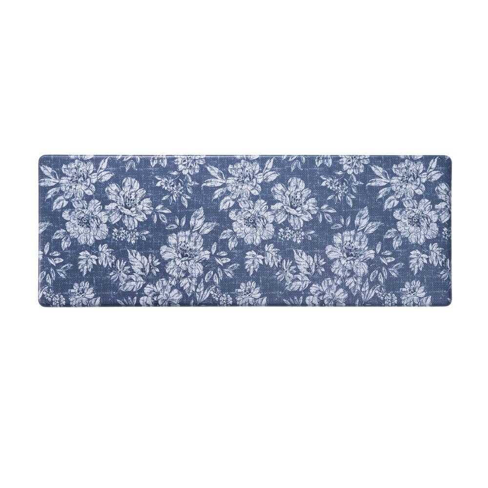 Laura Ashley Navy Iris Floral 17.5 in. x 48 in. Anti-Fatigue Wellness ...