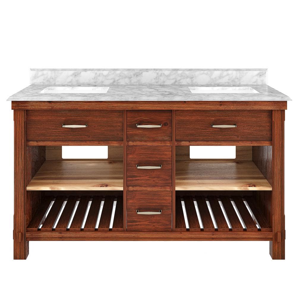 VANITYFUS Solid Wood 60 in. W x 22 in. D x 35.4 in. H Double Sinks Bath ...