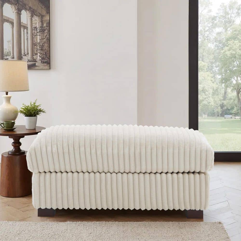Uixe White Faux Fur Rectangle Accent Ottoman (Set of 1) WH-CS02M-RH-OT ...