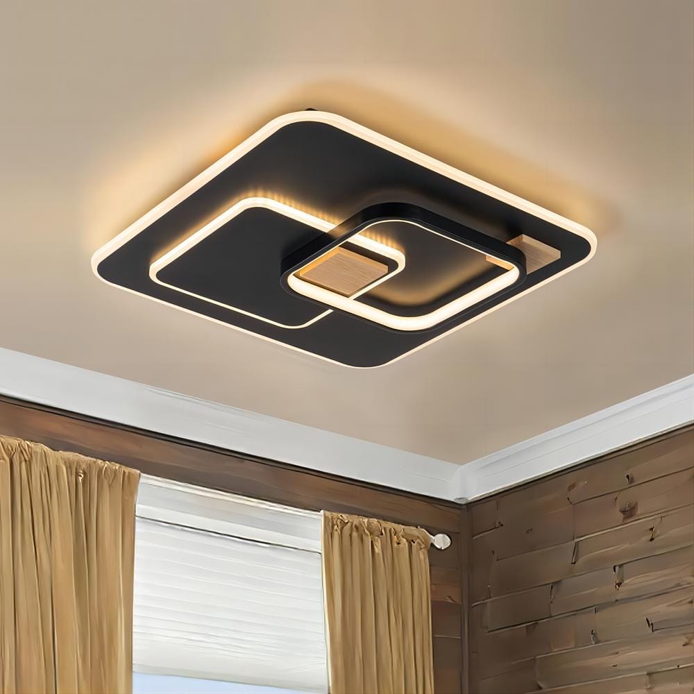 RRTYO Fairley 19.2 in. Modern Farmhouse Black Wood Square Ceiling Light ...