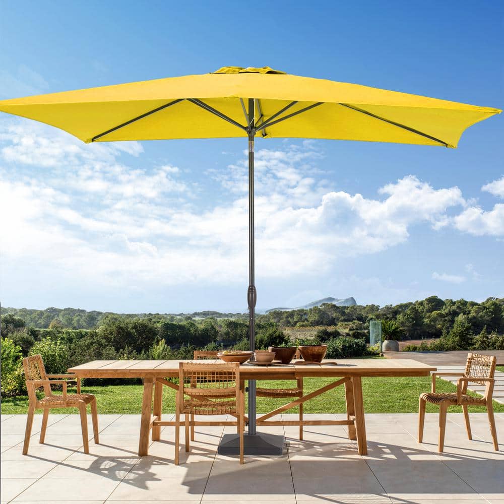 Sonkuki 6 ft. x 9 ft. Rectangular Steel Patio Market Umbrella with Push Button Tilt in Yellow R ...