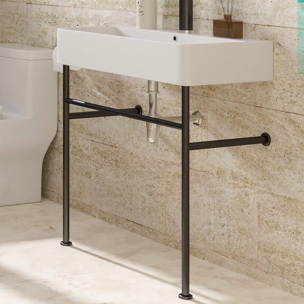 Staykiwi 5.3 in. Ceramic Console Sink Basin in White and Black Legs ...
