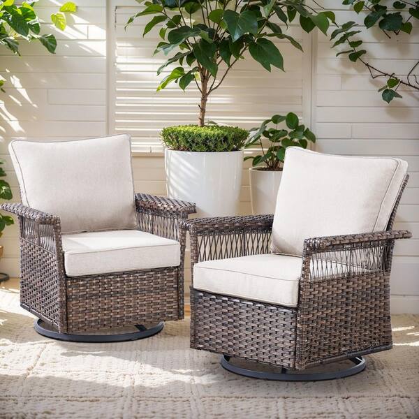 Opohoro Brown Wicker Outdoor Rocking Chairs, All-Weather PE Rattan ...