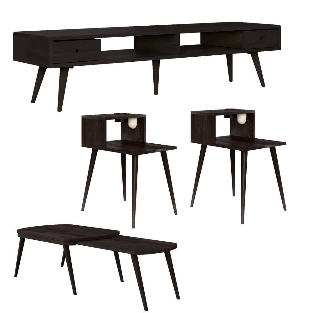 Handy Living Freemont 4-piece Dark Espresso Solid Wood Table Set with 2 ...