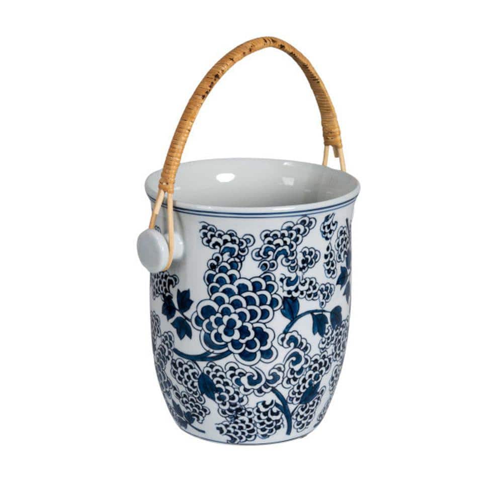 Storied Home Lilia 9 in. Blue Ice Bucket with Bamboo Handles EC1874 ...
