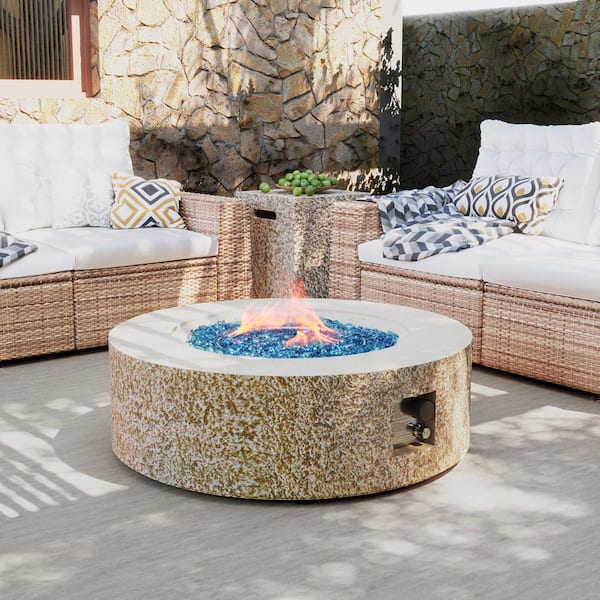 UPHA 42 in. 50000BTU Outdoor Beige Round Magnesium Oxide Fire Pit Table ...