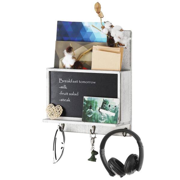 Oumilen Wall Mount Entryway 3-Key Gray White Hooks Mail Envelope ...