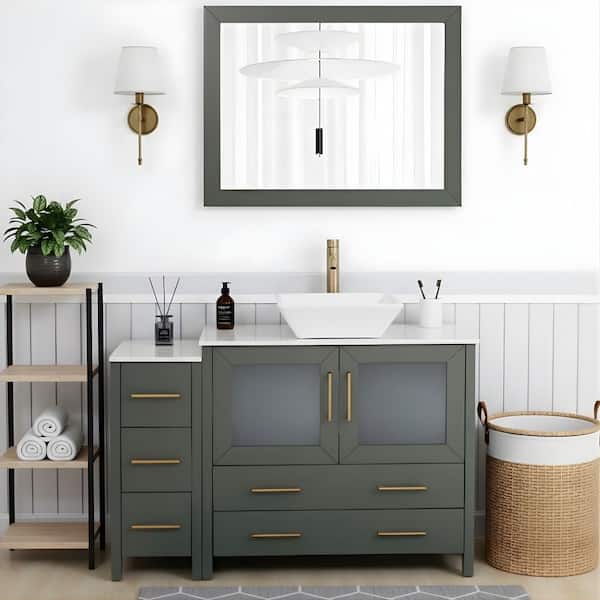 Vanity Art 48 in. W Single Basin Vintage Green Bath Vanity with White ...