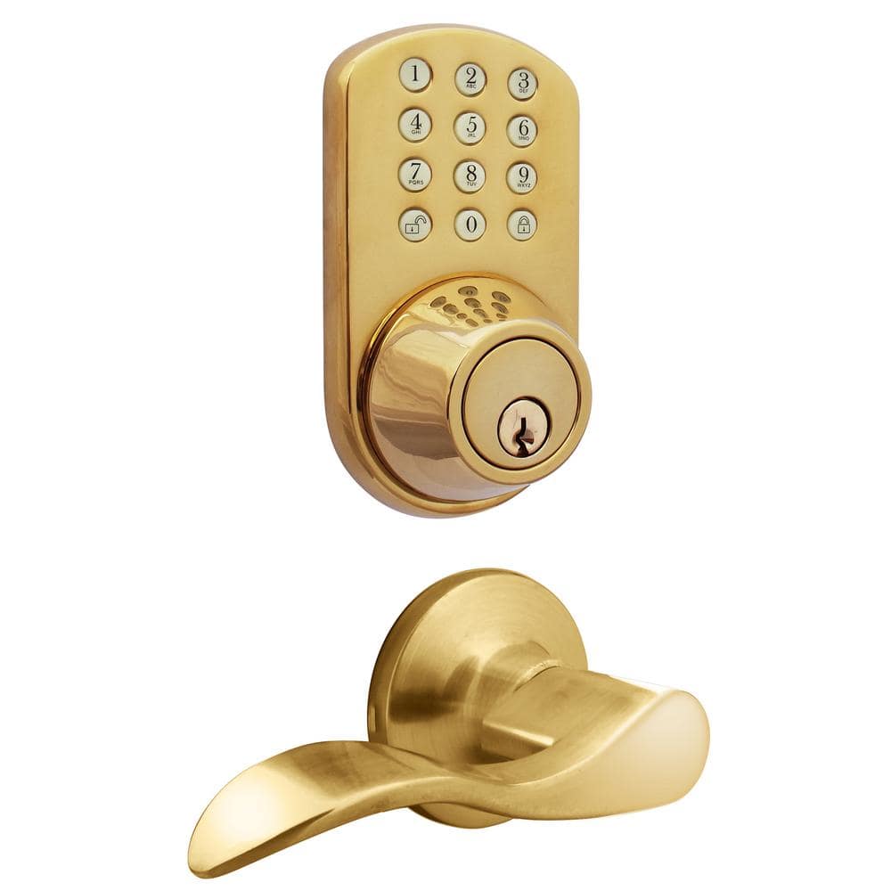 MiLocks Polished Brass Keyless Entry Deadbolt and Lever Handle Door ... MiLocks Polished Brass Keyless Entry Deadbolt and Lever Handle Door ...