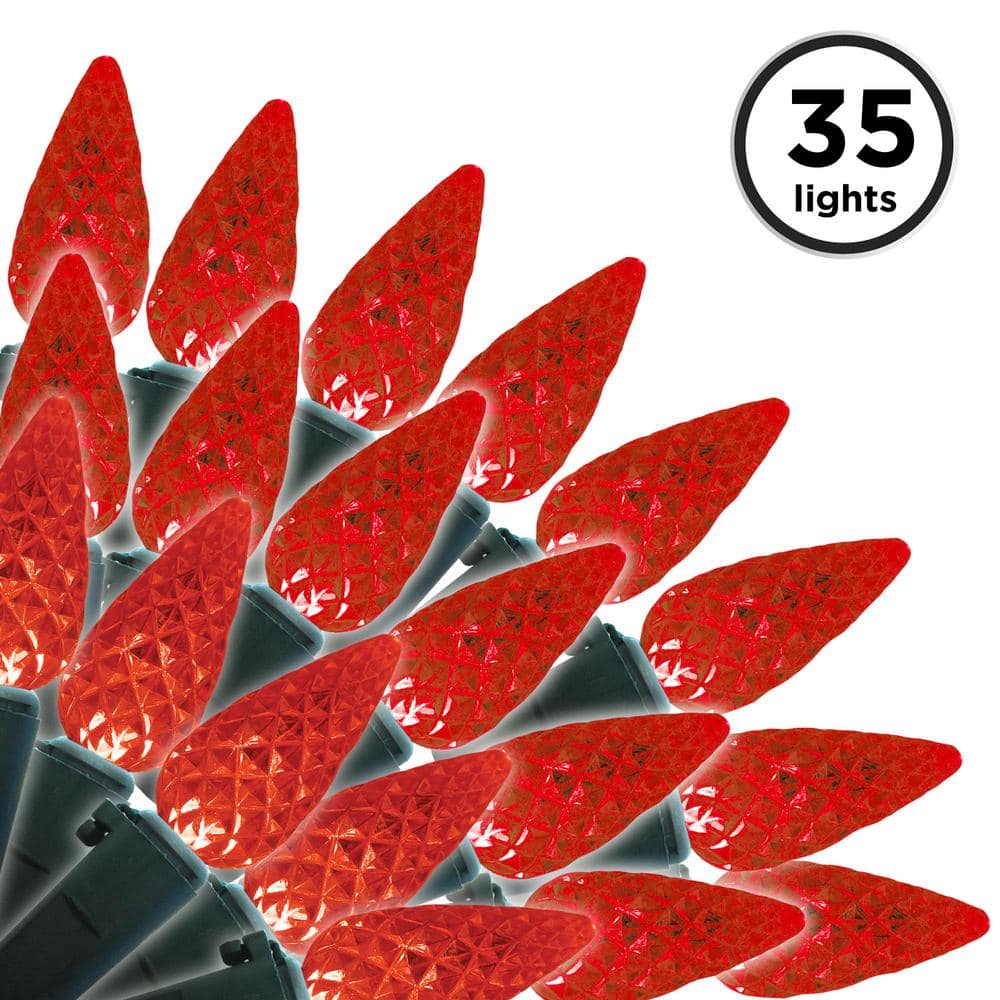 Brite Star 12 ft. 35-Count LED C6 Faceted Red Christmas Lights 37-947 ...