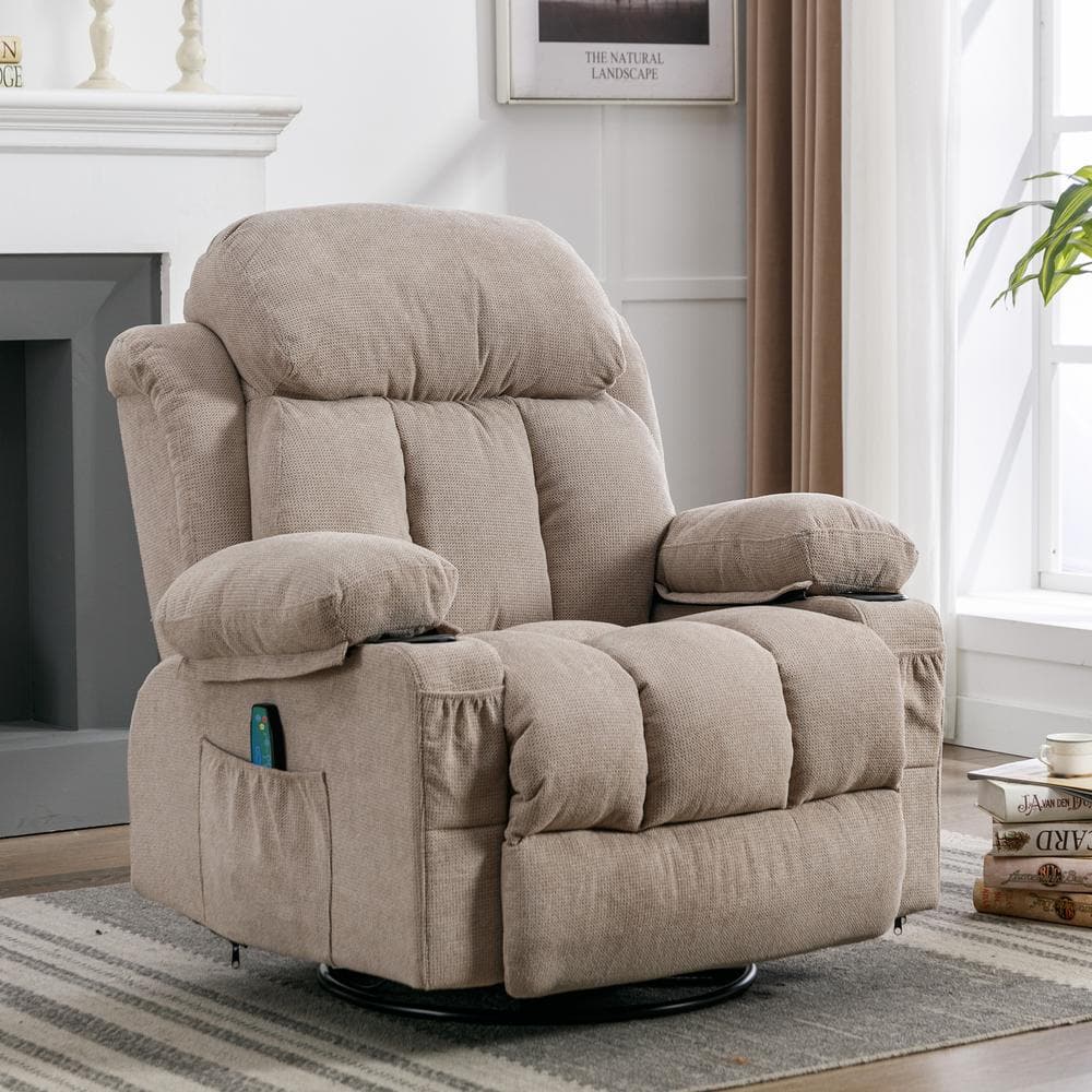 Z-joyee Dark Beige Velvet Recliners Massage Heated Reclining with USB ...