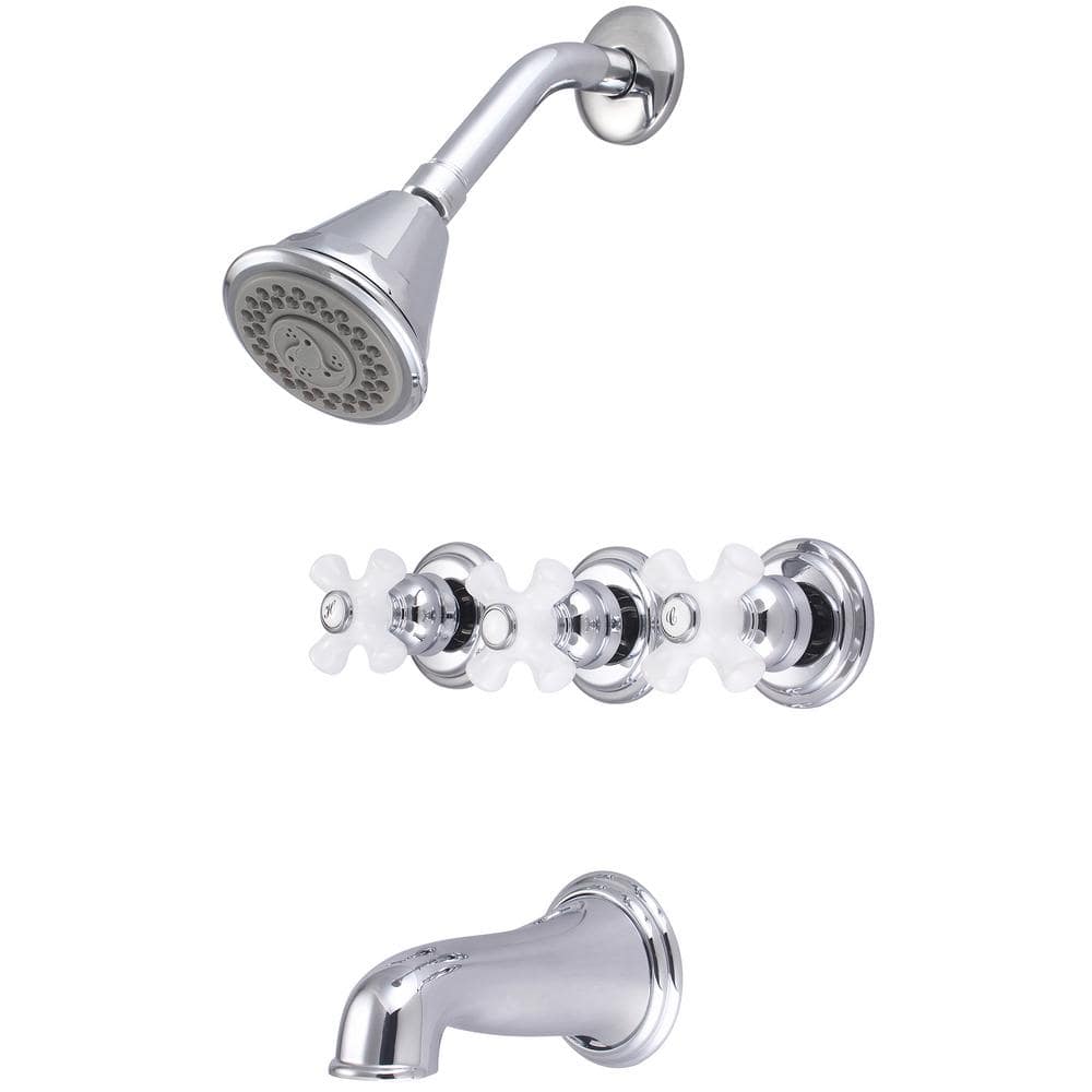 Central Brass 8968-B3 Triple Handle 4-Spray Tub and Shower Faucet 1.75 ...