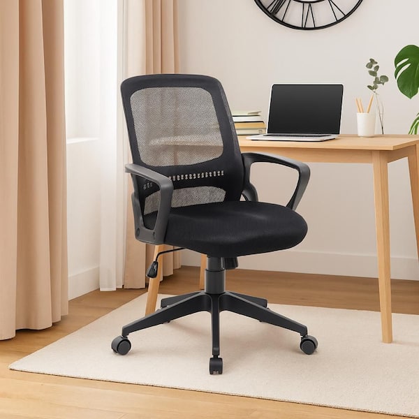 Benjara Mesh Rolling Task Chair in Black Arms BM344442 - The Home Depot