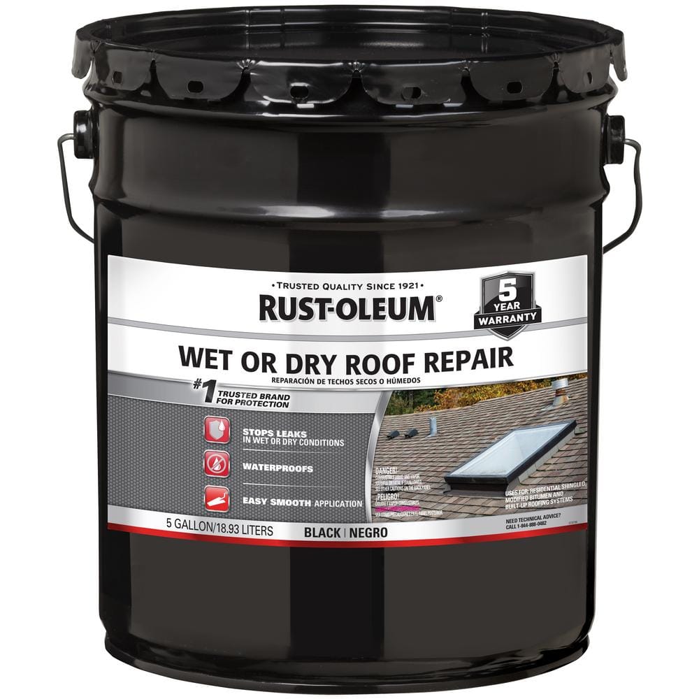 Rust-Oleum 5 Gal. Wet or Dry Black Plastic Cement Roofing Repair ...