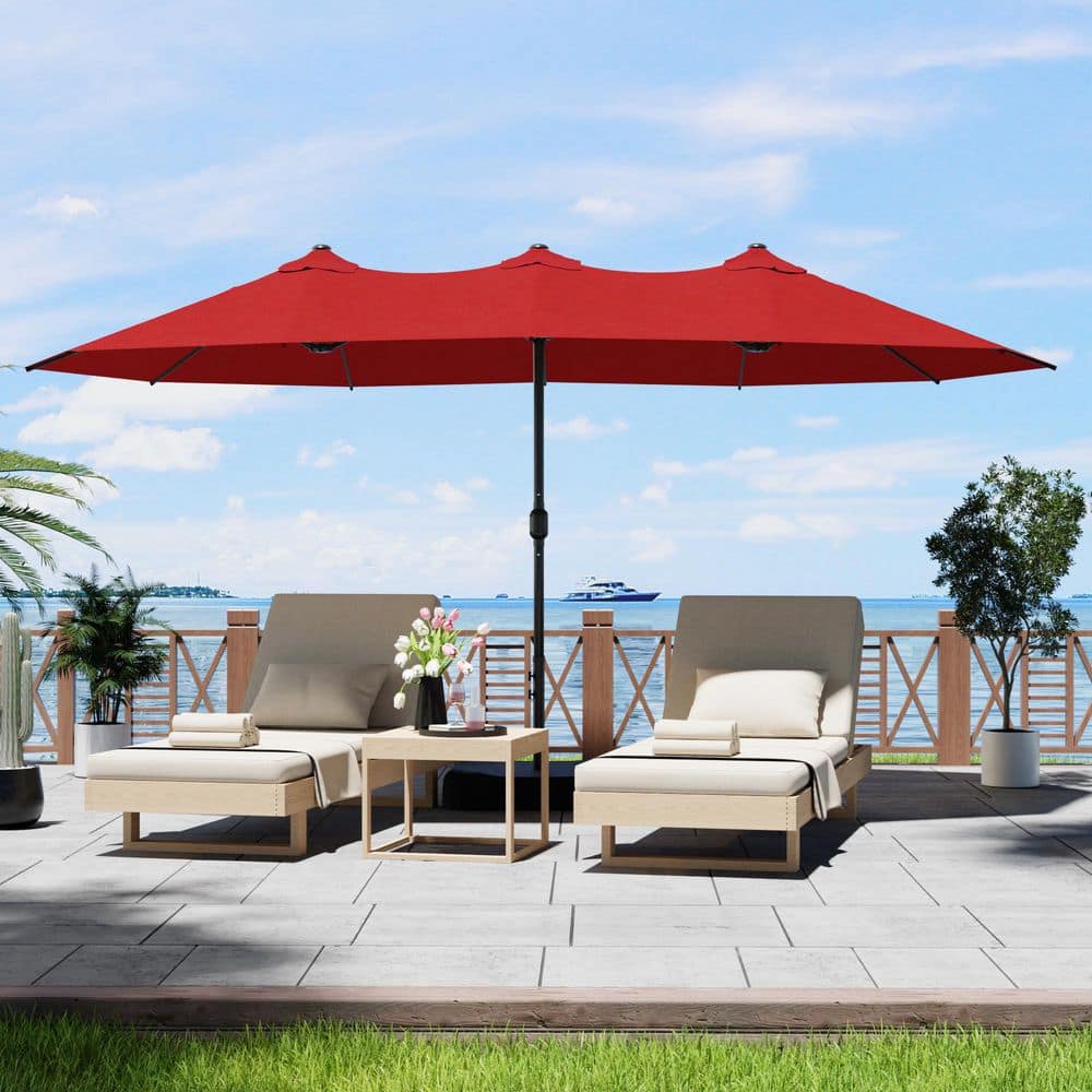 Esunny 15 ft. x 8.7 ft. Market Double-Sided Patio Umbrella Steel Frame ...