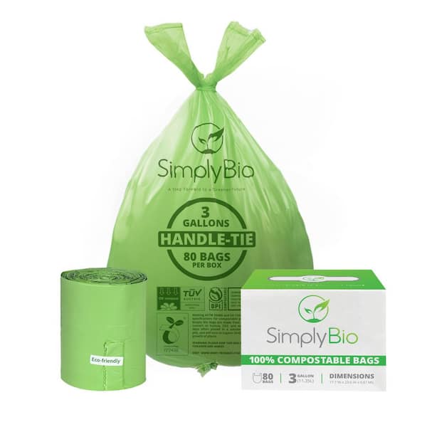 Simply Bio 3 Gal. Compostable Trash Bags with Handle, Eco-Friendly ...