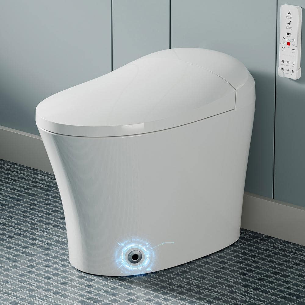 HOROW 1/1.27 GPF Tankless Elongated Smart Toilet Bidet in White with ...
