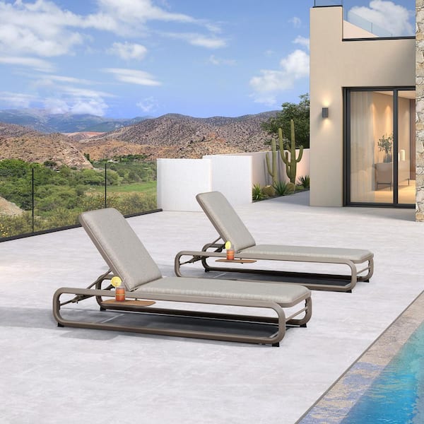 PURPLE LEAF Chaise Lounge Champagne 2-Pieces Metal Outdoor Recliner w ...