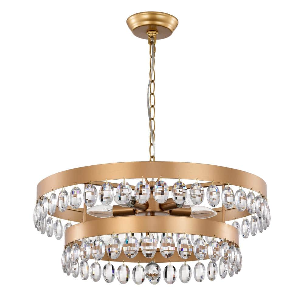 Jojospring 22 in. Dia 6-Light Frieda Glossy Bronze 2-Tier Crystal Round Ring Chandelier FD-3970 ...