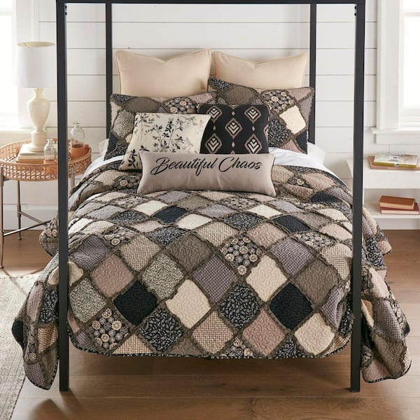 DONNA SHARP Lexington 3-Piece Black and Ivory Cotton Queen Quilt Set ...