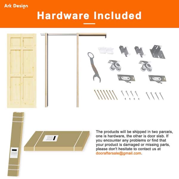ARK DESIGN 30 in. x 80 in. Paneled 6-Lite Unfinished Wood Pocket ...
