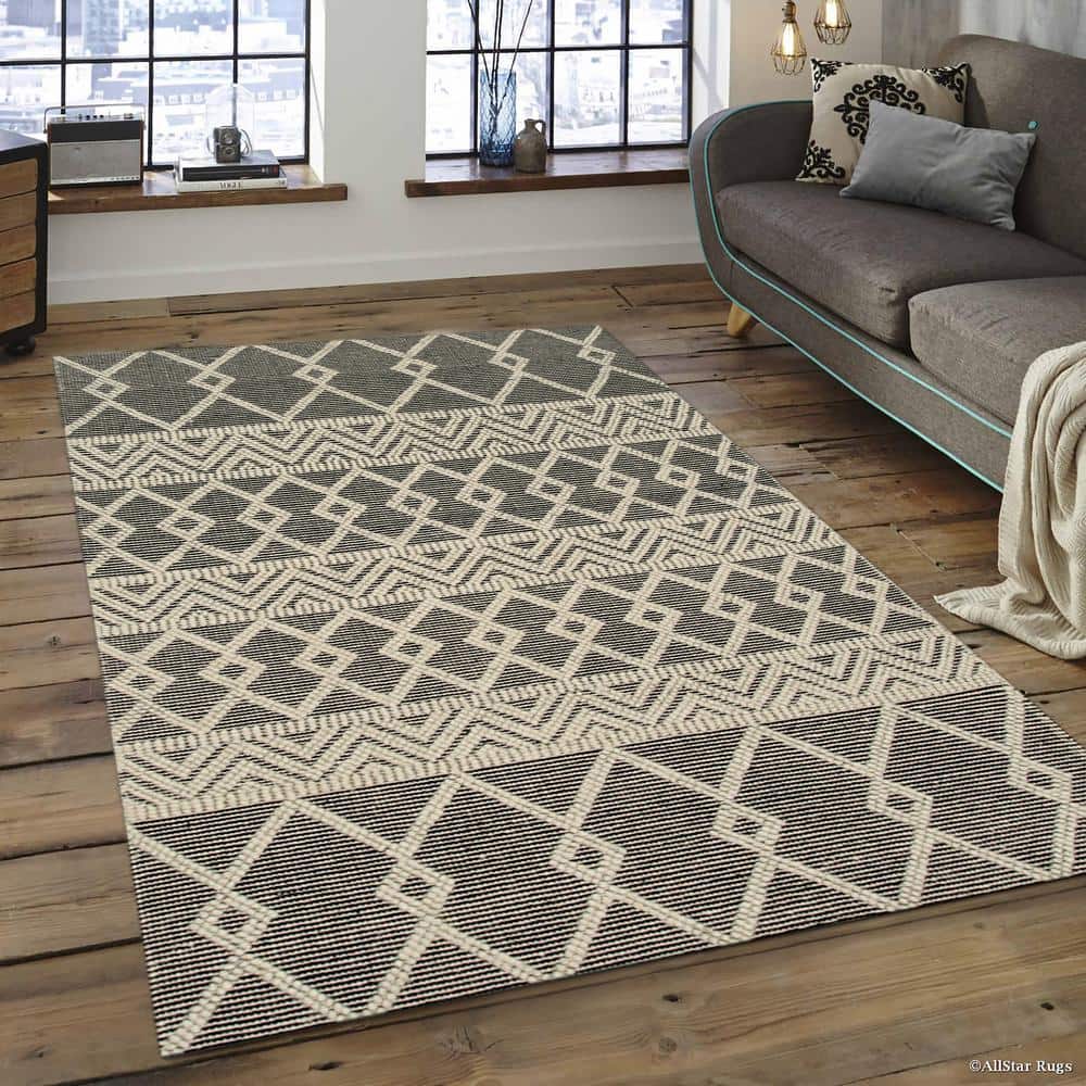 EORC Black 8 ft. x 10 ft. Handwoven Wool Durrie Killim Area Rug ...