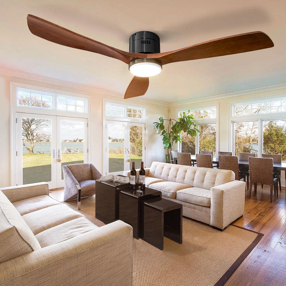 FIRHOT 52 in. Smart Indoor Black Low Profile Standard Ceiling Fan with ...