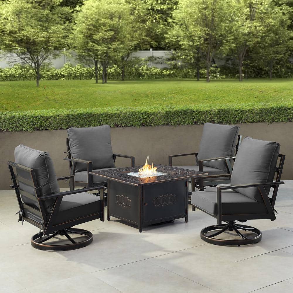 Oakland Living Black 6-Piece Aluminum Patio Fire Pit with 4-Club Chairs ...