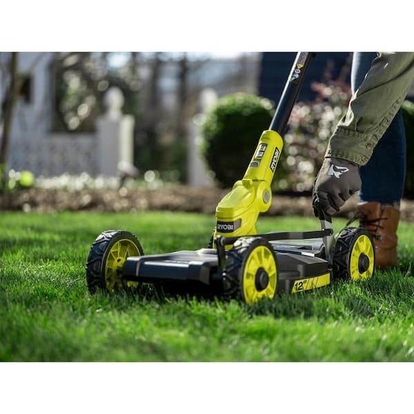 RYOBI ONE 18 Volt 12 in. Cordless 3 in 1 Trim Mower with Extra 3 Pack of Spools 4.0 Ah Battery and Charger P20160 AC80RL3