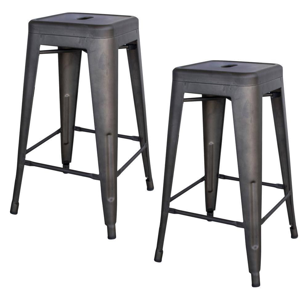 AmeriHome 24 in. Rustic Gunmetal Metal, Backless, Stackable Bar Stool ...