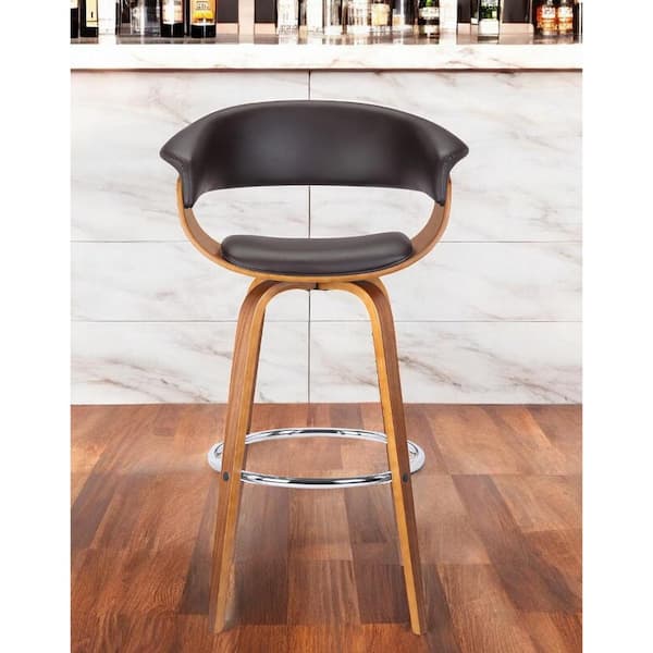 HomeRoots 31 in. Brown Low Back Wood Bar Stool Faux Leather Seat ...