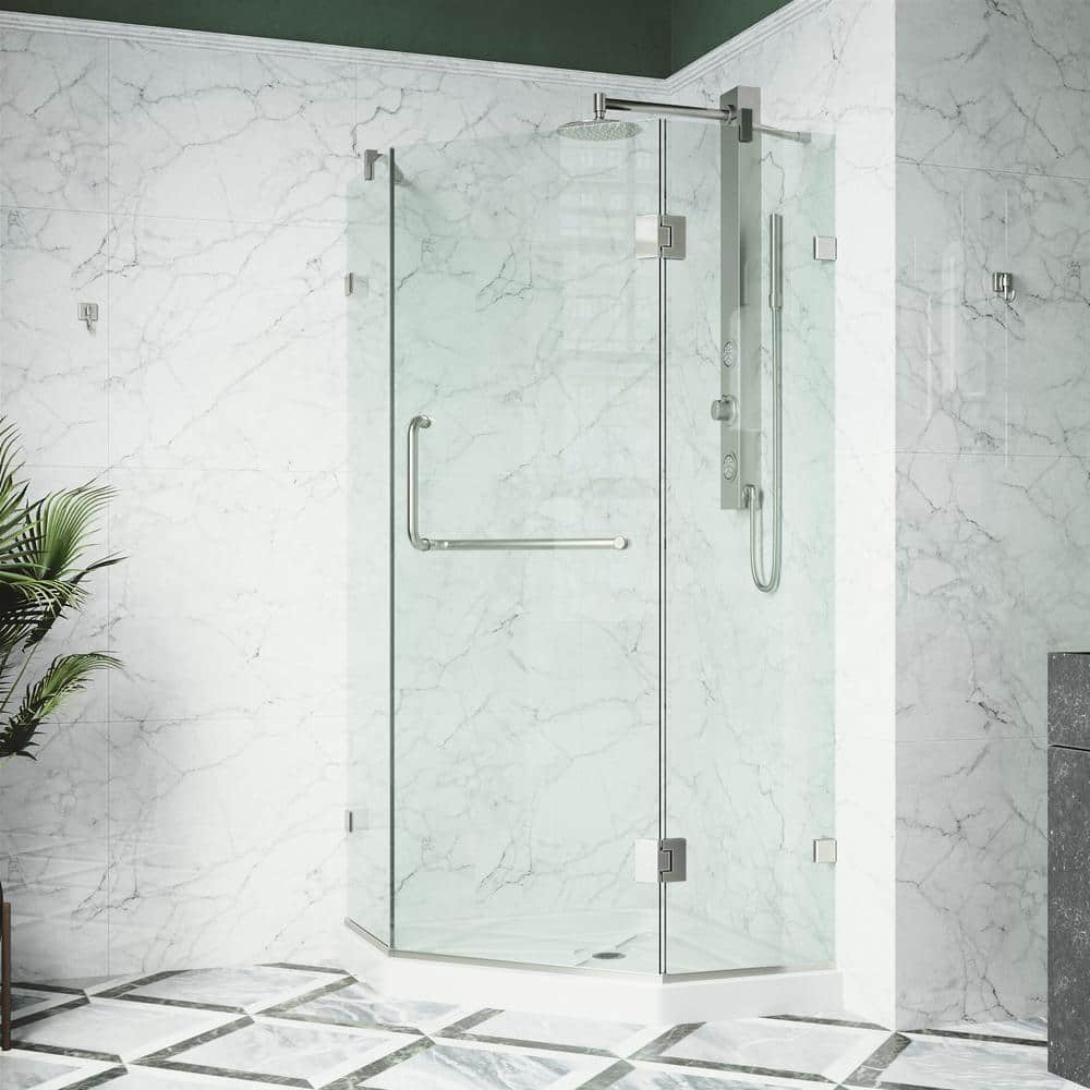 VIGO Piedmont 38 in. L x 38 in. W x 77 in. H Frameless Pivot Neo-angle ...