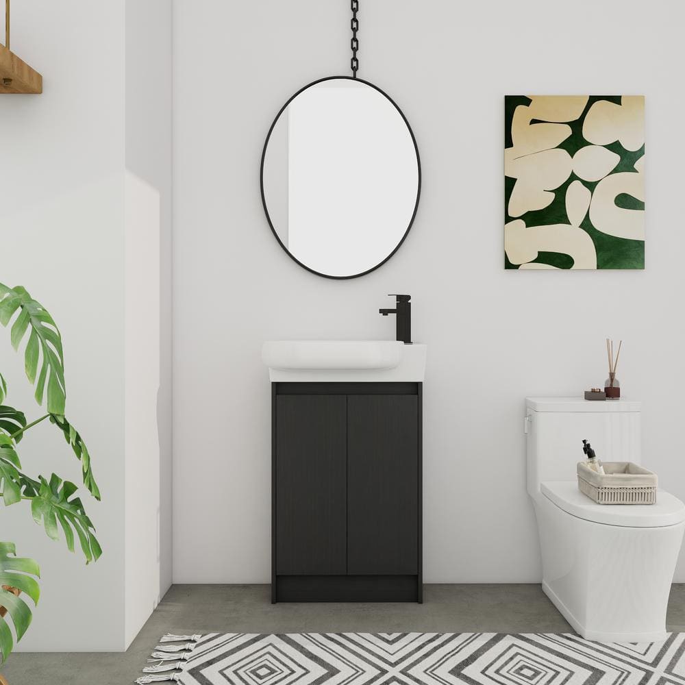 UPIKER Modern 22.8 in. W x 12.4 in. D x 35.1 in. H Single Sink Freestanding Bath Vanity in Black ...