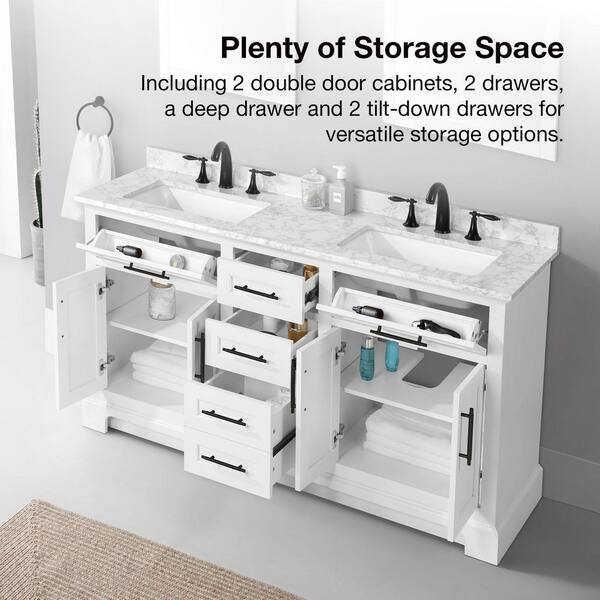 Home Decorators Collection Doveton 60 in. Double Sink Freestanding ...