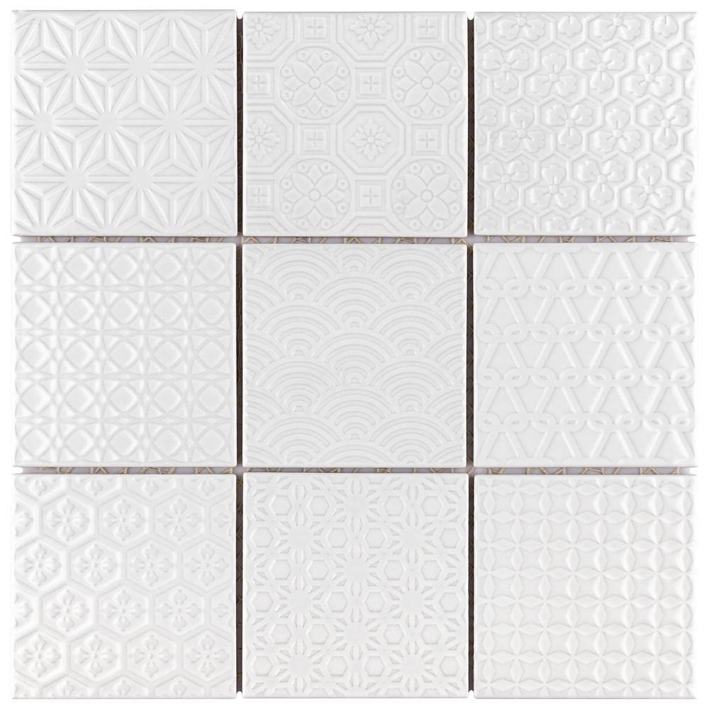 Merola Tile Spirit White 11-5/8 in. x 11-5/8 in. Porcelain Mosaic Tile ...