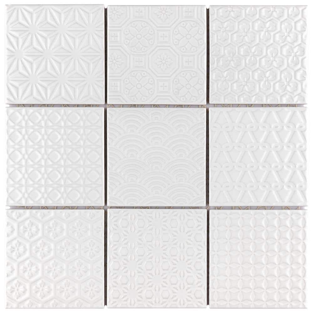 Merola Tile Spirit White 6 in. x 6 in. Porcelain Mosaic Take Home Tile ...