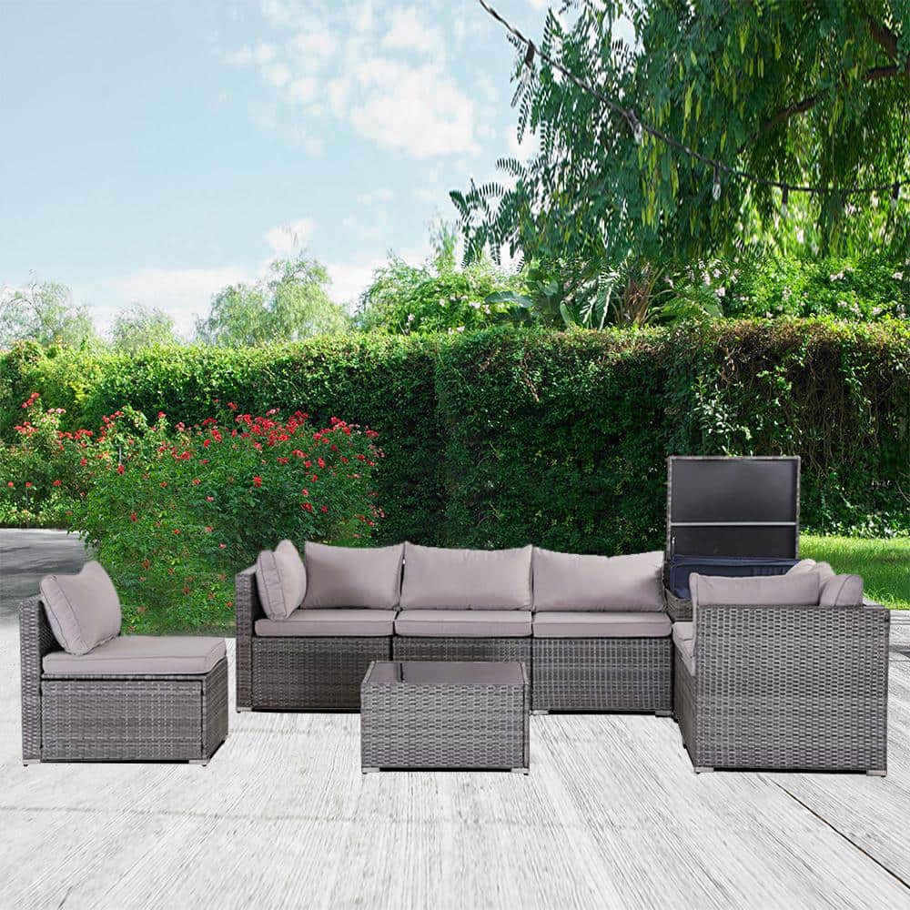 Zeus & Ruta 8-Piece Modern Rattan Wicker Garden Outdoor Sectional Set ...