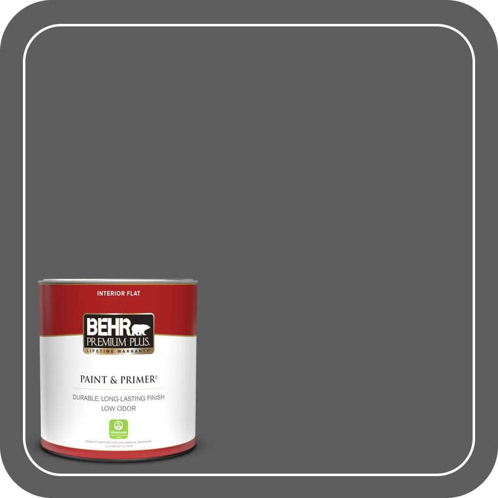 BEHR PREMIUM PLUS 1 qt. #N520-6 Asphalt Gray Flat Low Odor Interior ...