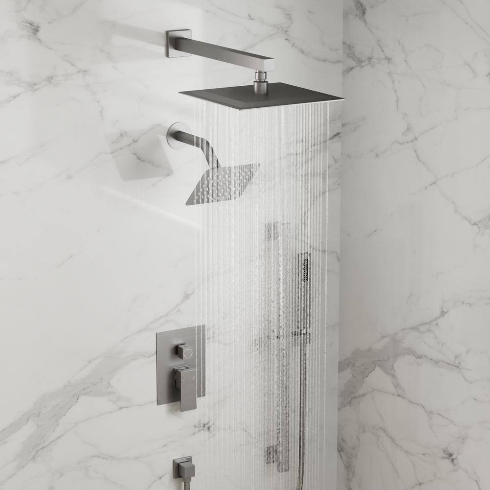 GRANDJOY 10 in. and 6 in. Square Shower System 3-Spray Dual Wall Mount ...