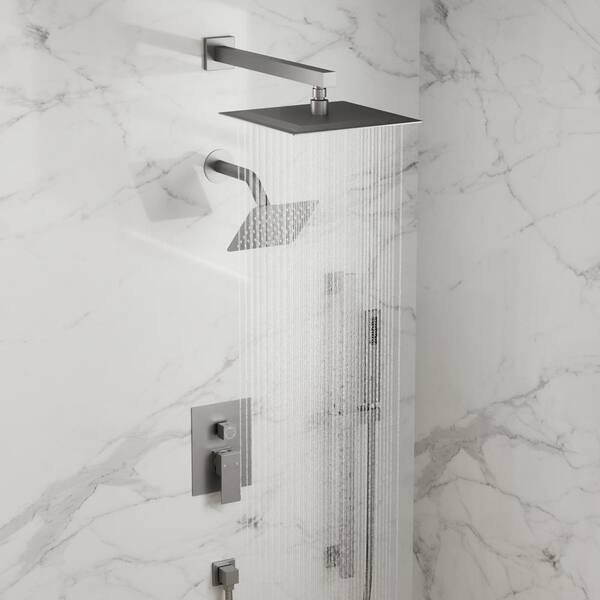 GRANDJOY 10 in. and 6 in. Square Shower System 3-Spray Dual Wall Mount ...