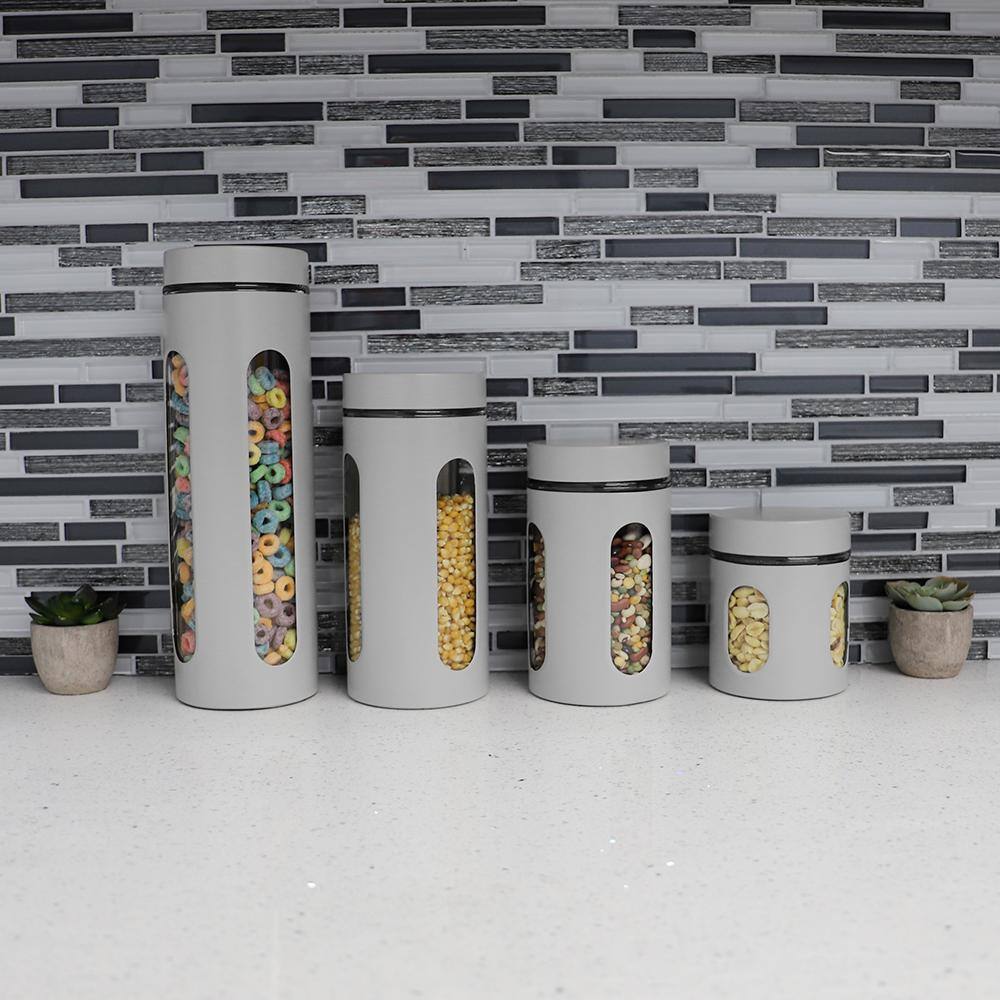 Home Basics 4-Piece Stainless Steel Canister Set with Peek-Through ...