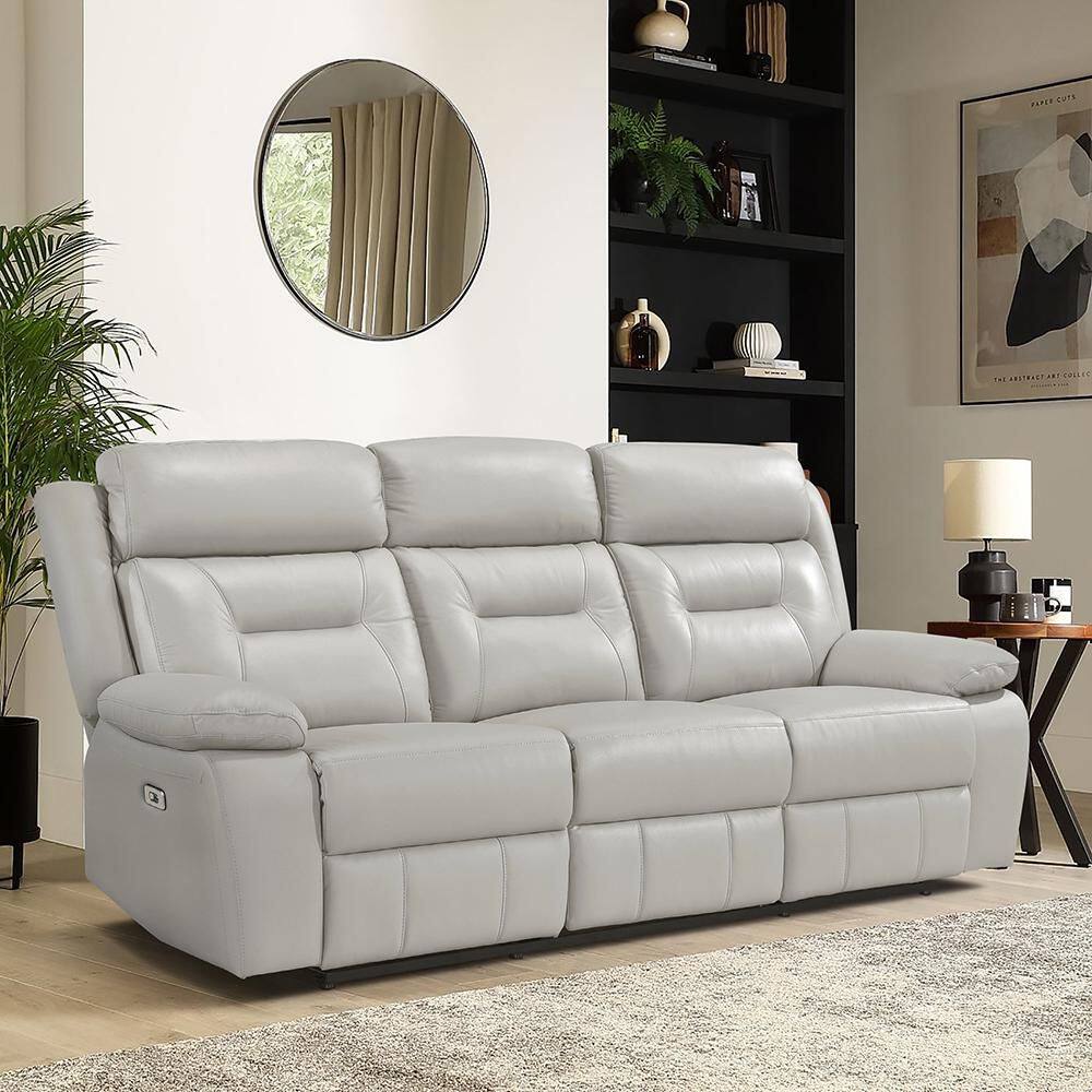 Lazzara Emillia 87 in. W Pillow Arm Leather Rectangle 3-Piece Power Double Reclining Sofa Set in ...