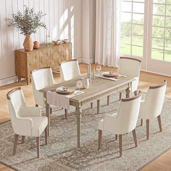 JAYDEN CREATION Jacob 8 Piece Rectangular Oak Wood Top Dining Table Set ...