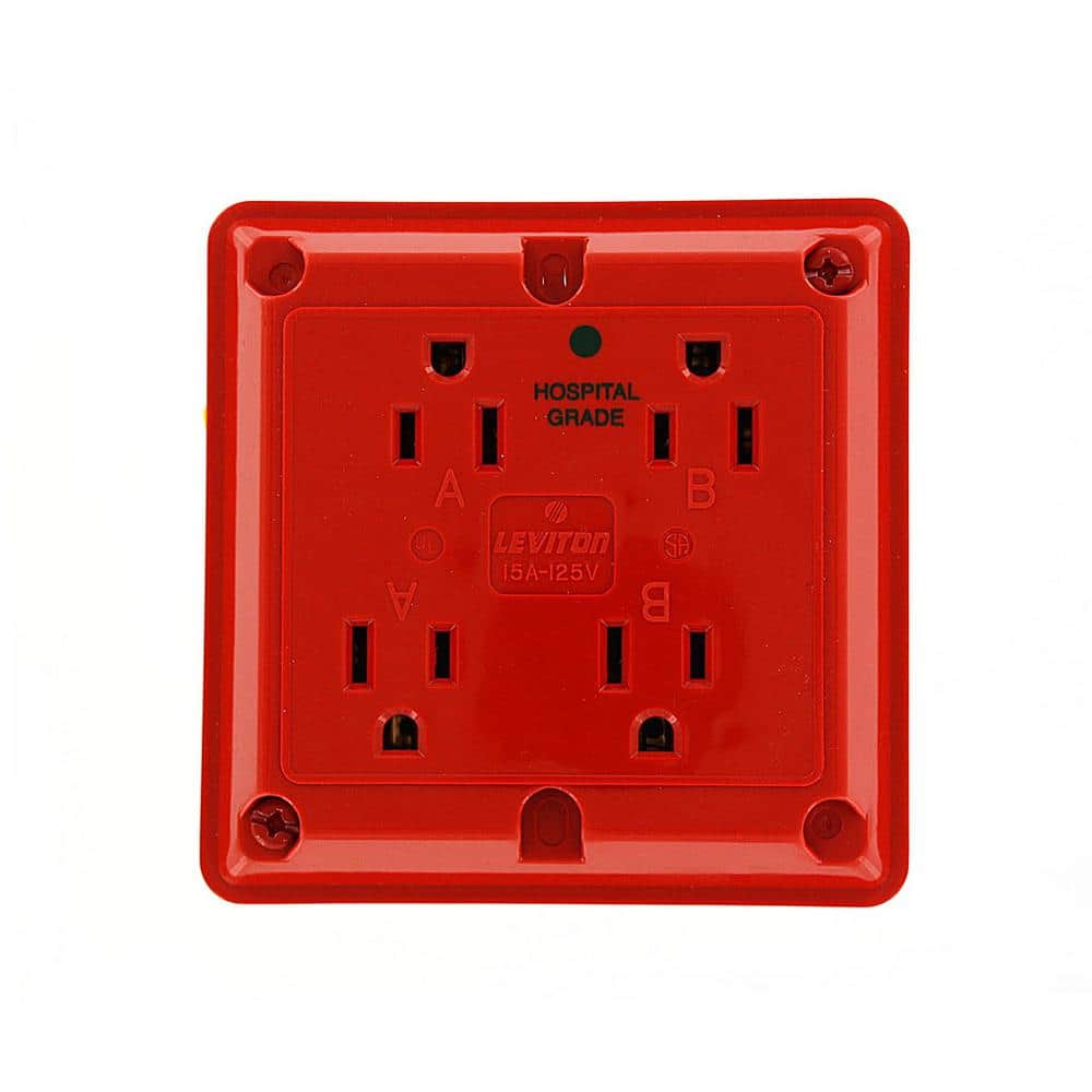 Leviton 15 Amp 125 V Hospital Grade Quadplex Outlet/Receptacle, Red (1 ...